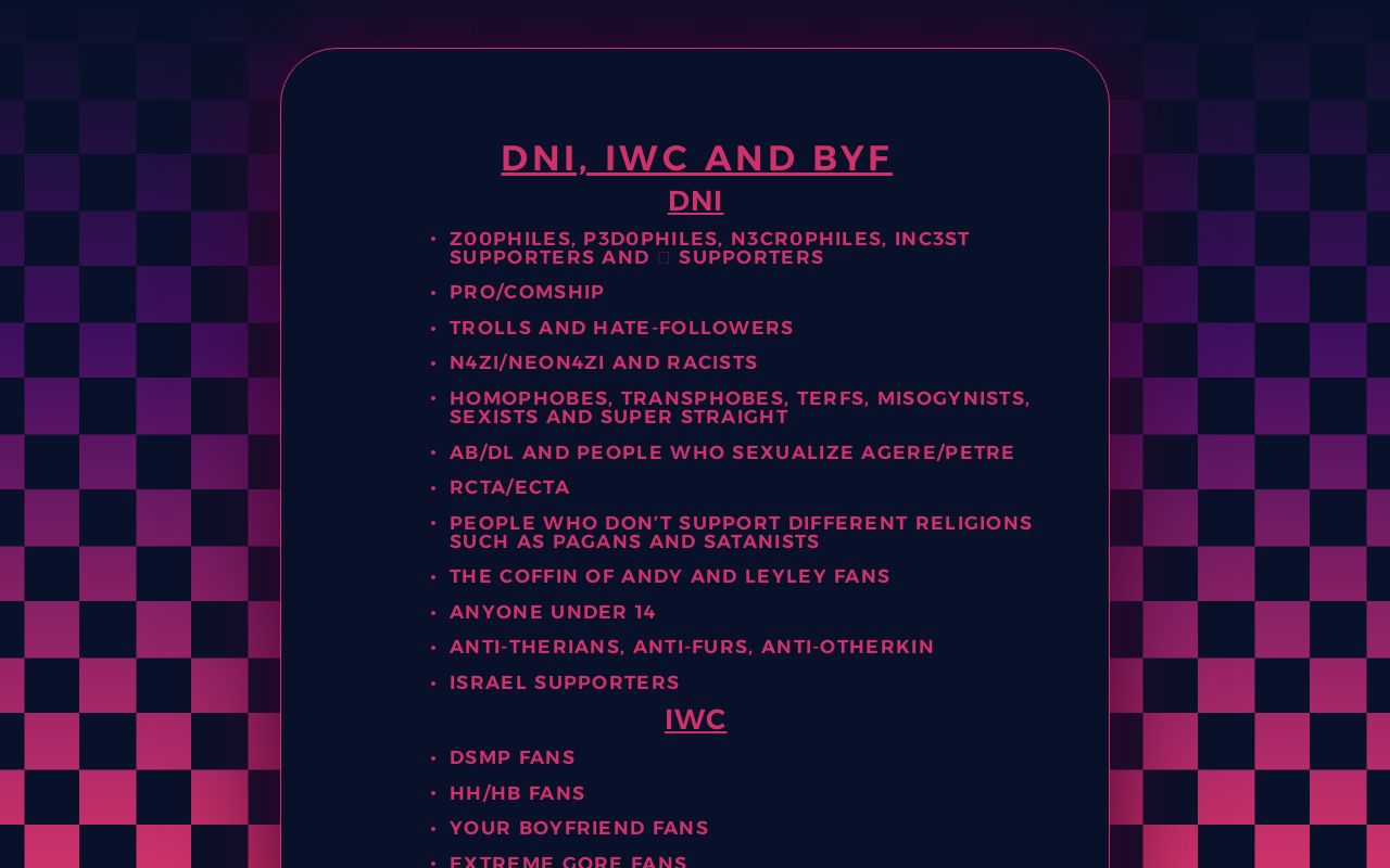 Arthur’s DNI, IWC AND BYF